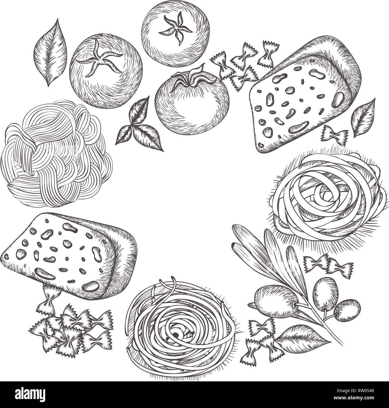 delicious italian food in drawing Stock Vector Image & Art - Alamy