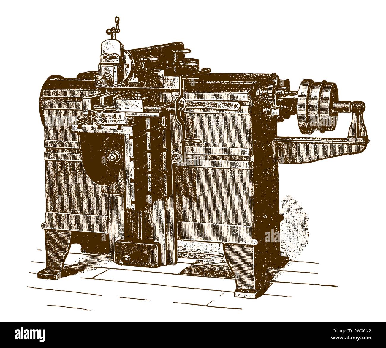 Historic traverse shaper machine (after an engraving or etching from ...