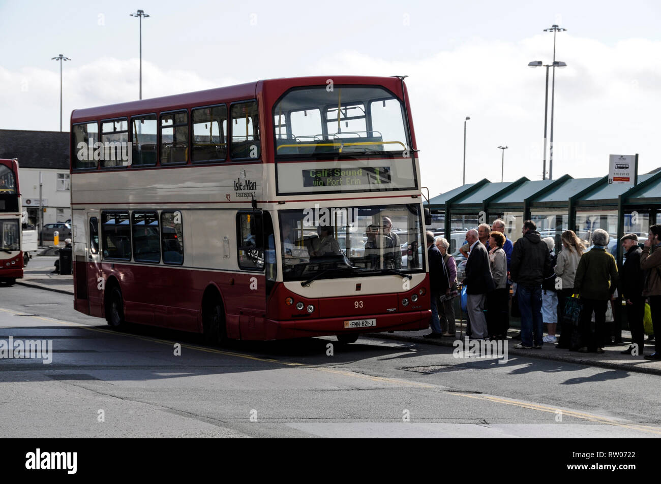 A Isle of Man bus at the main bus terminal in Douglas, Britain. The ...