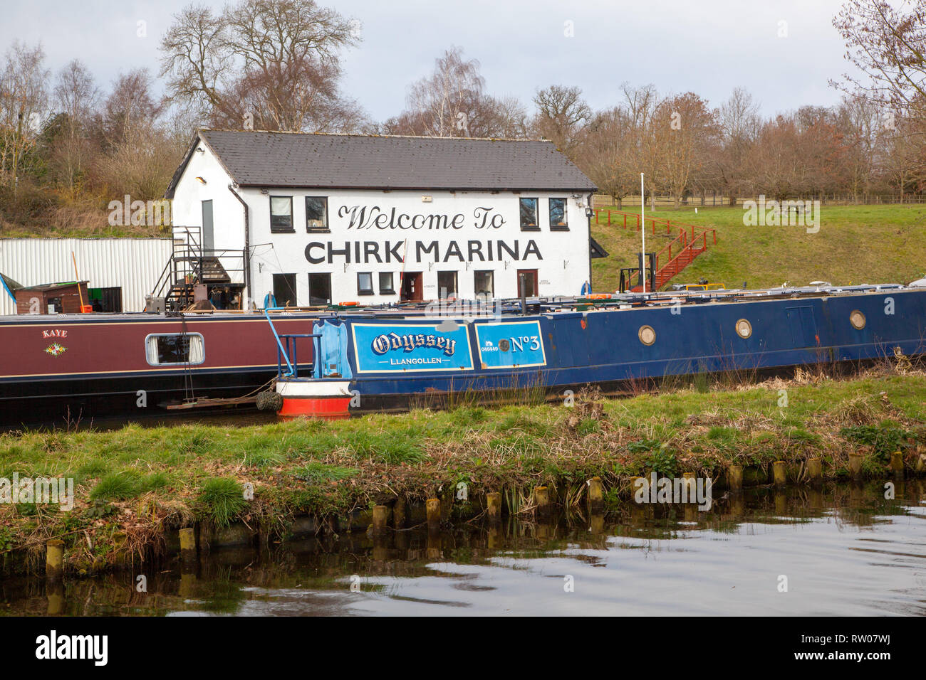 Chirk narrowboat marina on the Llangollen canal in North Wales UK Stock ...