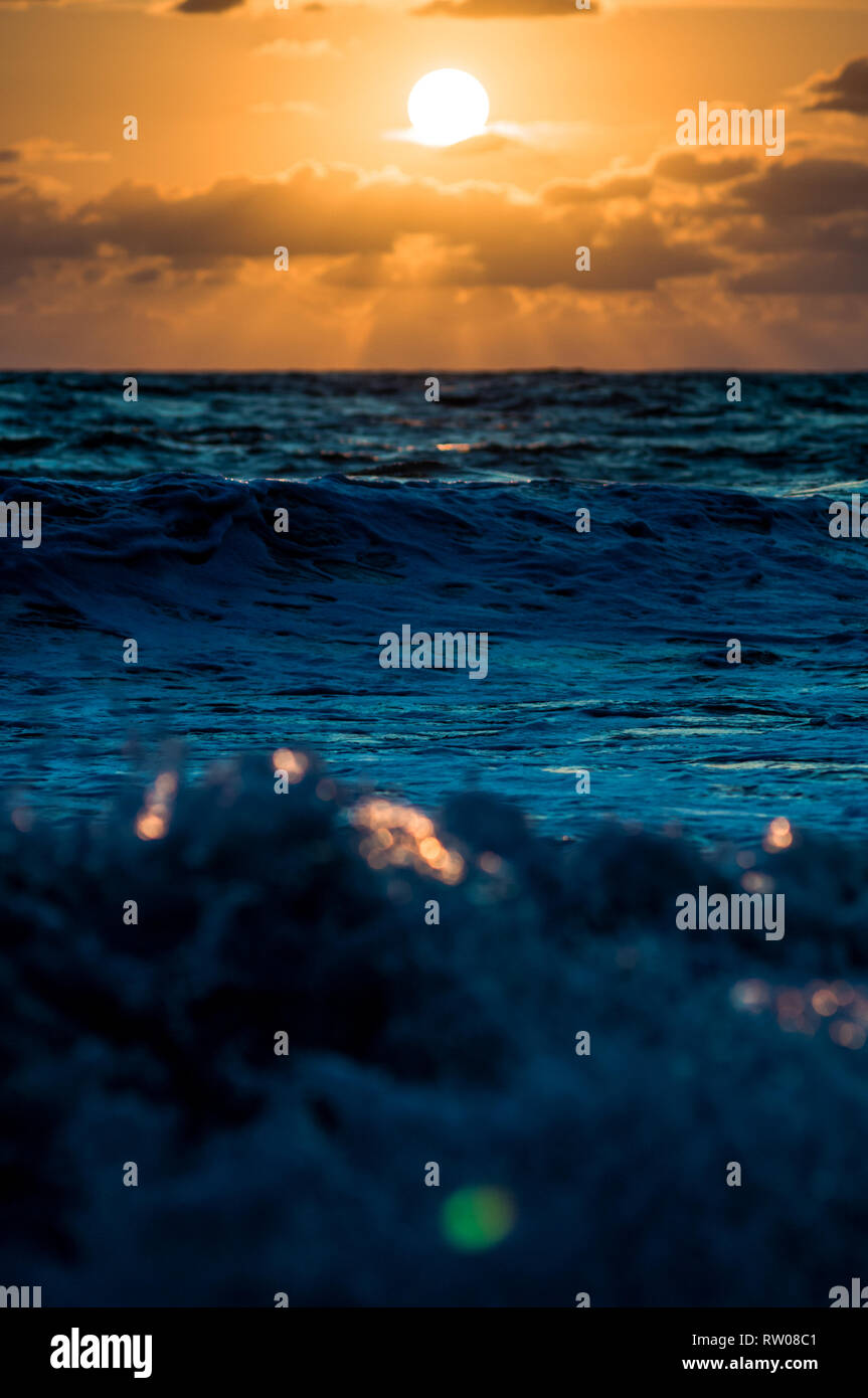 Summer sea sunset, the sun, waves and clouds, beautiful dramatic ...