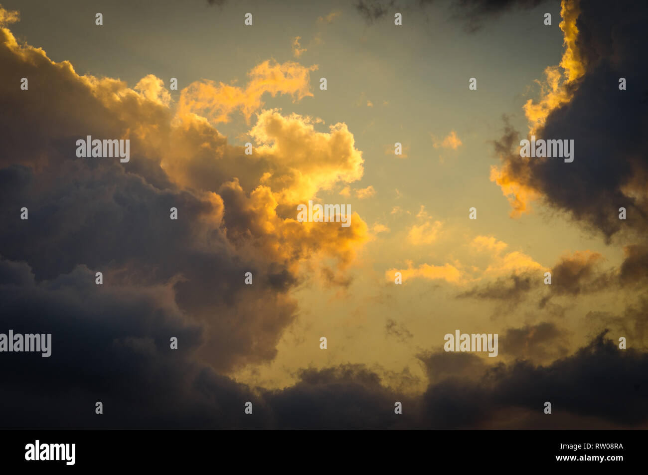 Landscape with dramatic light - beautiful golden sunset with saturated ...