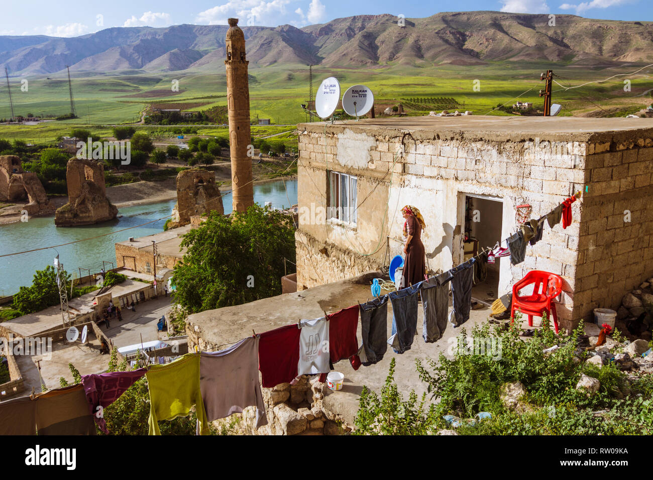 Hasankeyf, Batman province, Turkey : A woman does laundry on the ...
