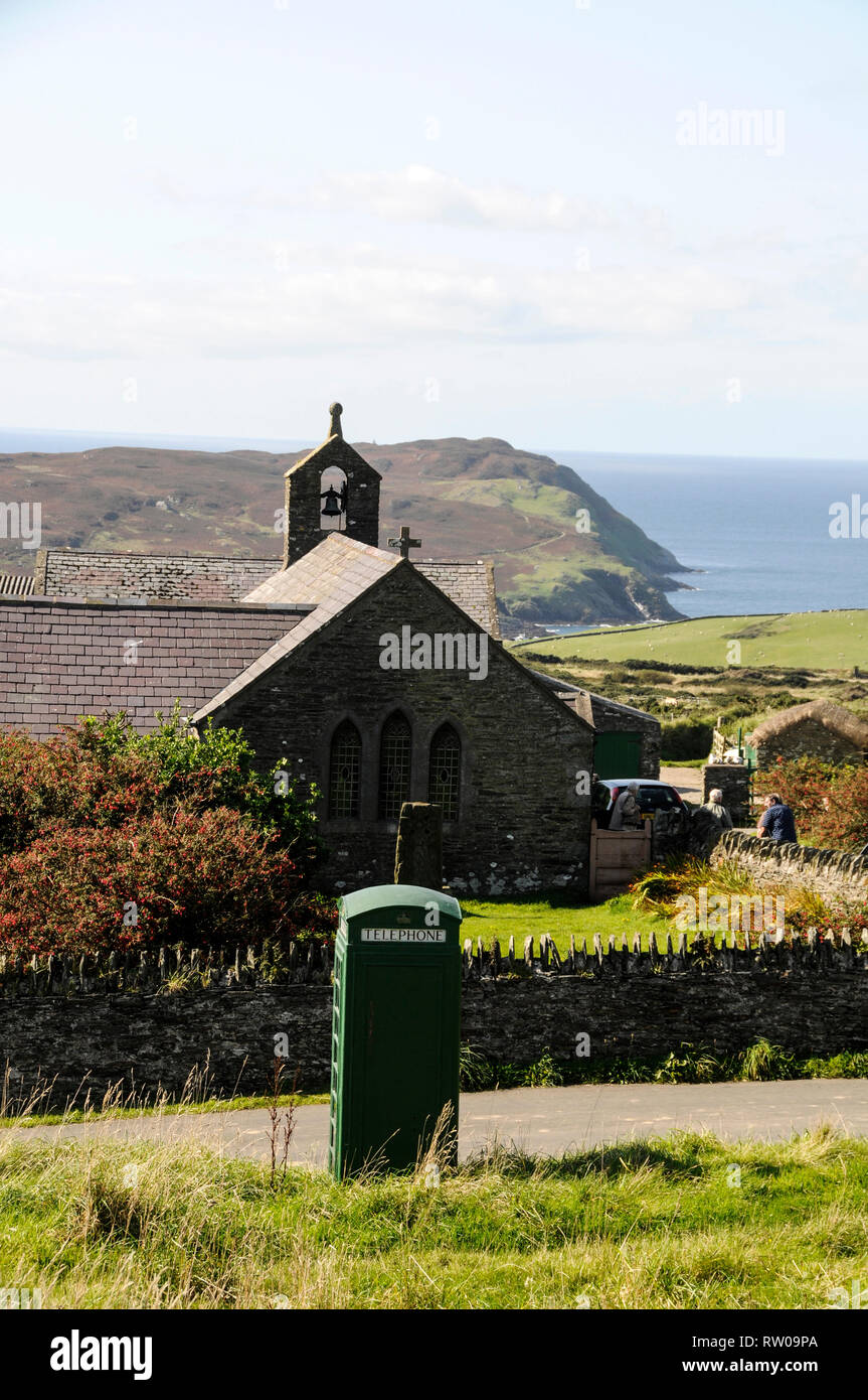 The green phone box and a small St. Peter's Church at Cregeash on the ...