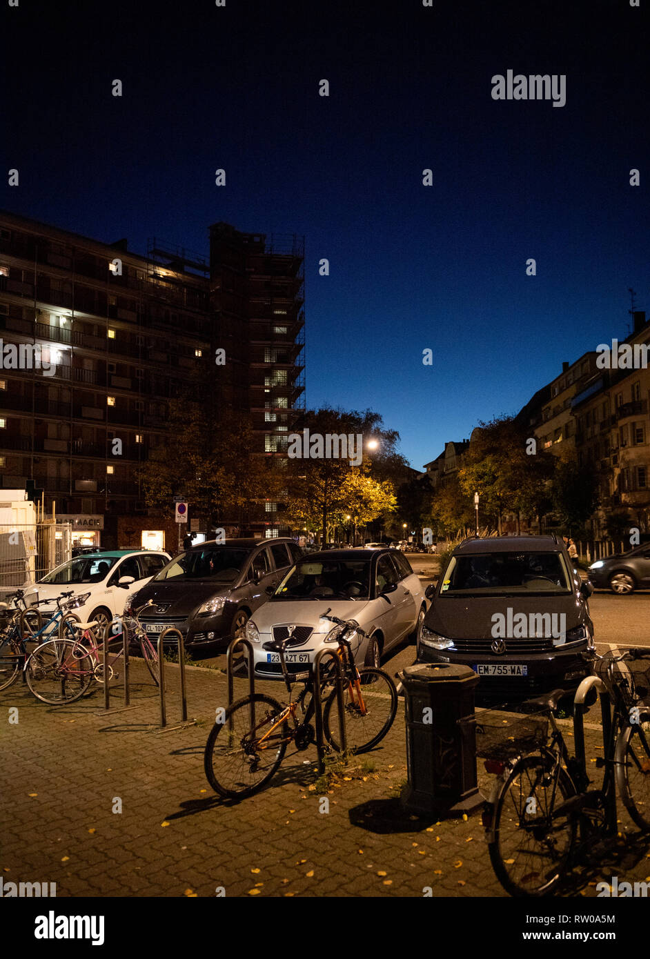 Strasbourg, France - Oct 13, 2018: Night view of HLM buildings ...