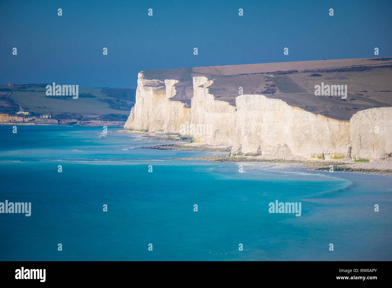 Famous Seven Sisters White Cliffs at the coast of Sussex England Stock ...