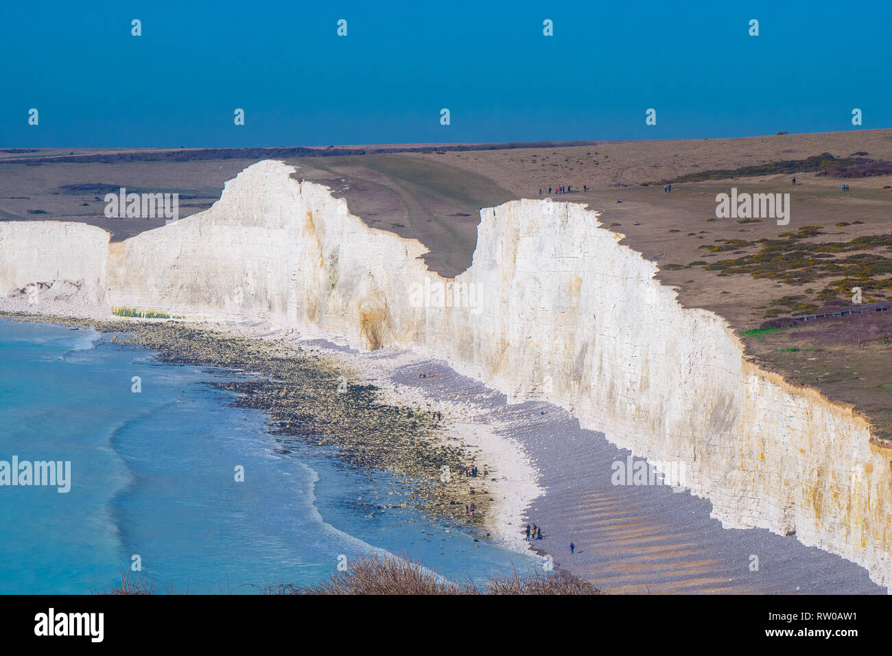 The white cliffs of Seven Sisters at the south coast of England Stock ...