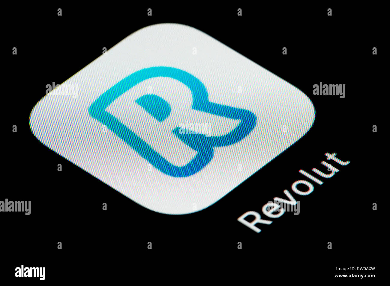 A close-up shot of the Revolut app icon, as seen on the screen of a ...