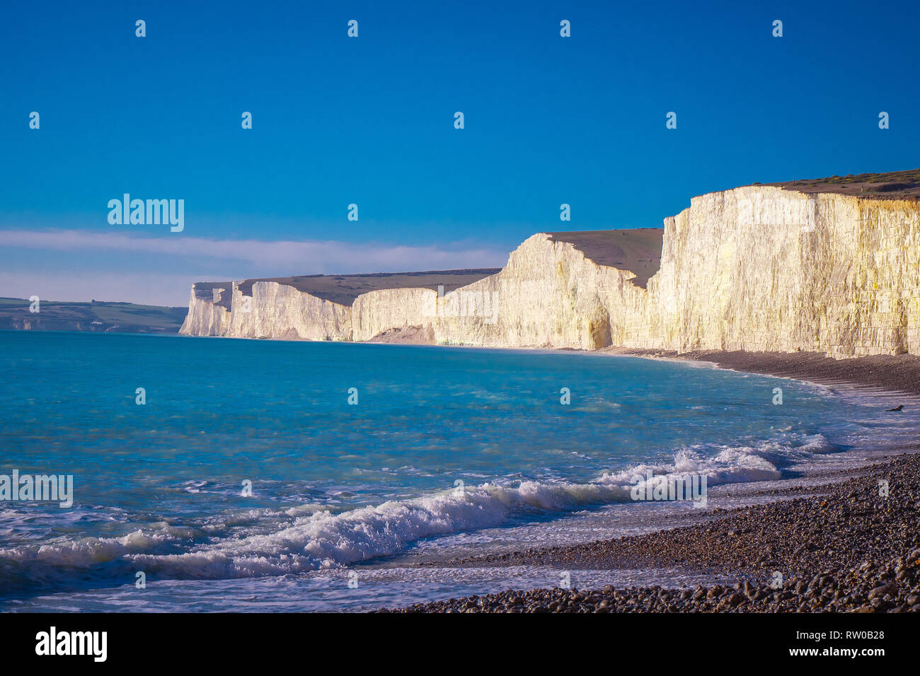 Famous Seven Sisters White Cliffs at the coast of Sussex England Stock ...