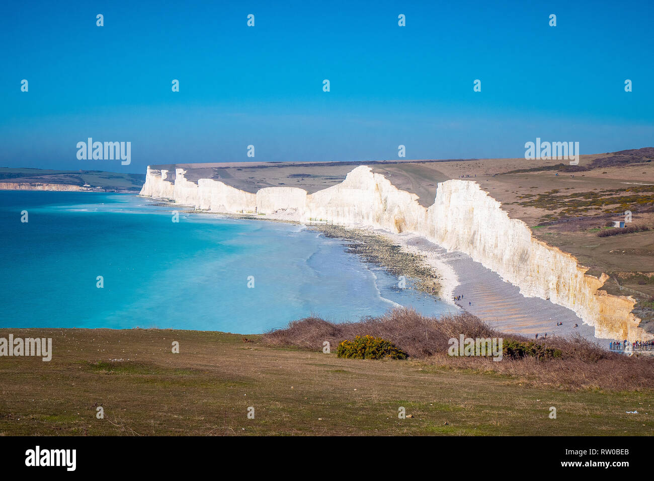 Famous Seven Sisters White Cliffs at the coast of Sussex England Stock ...