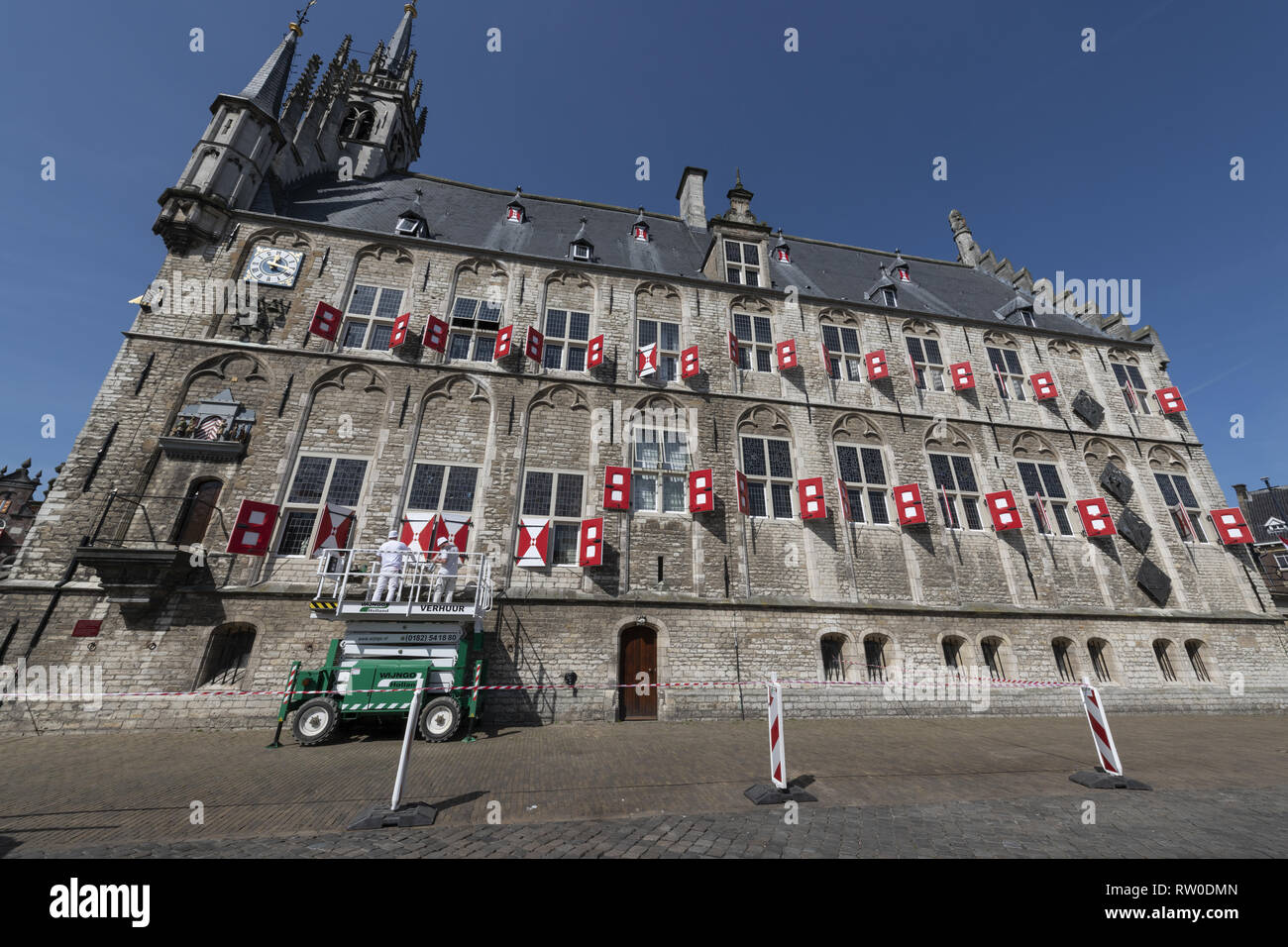 Netherlands; Gouda, 2017, city center, showing its famous 15th century ...