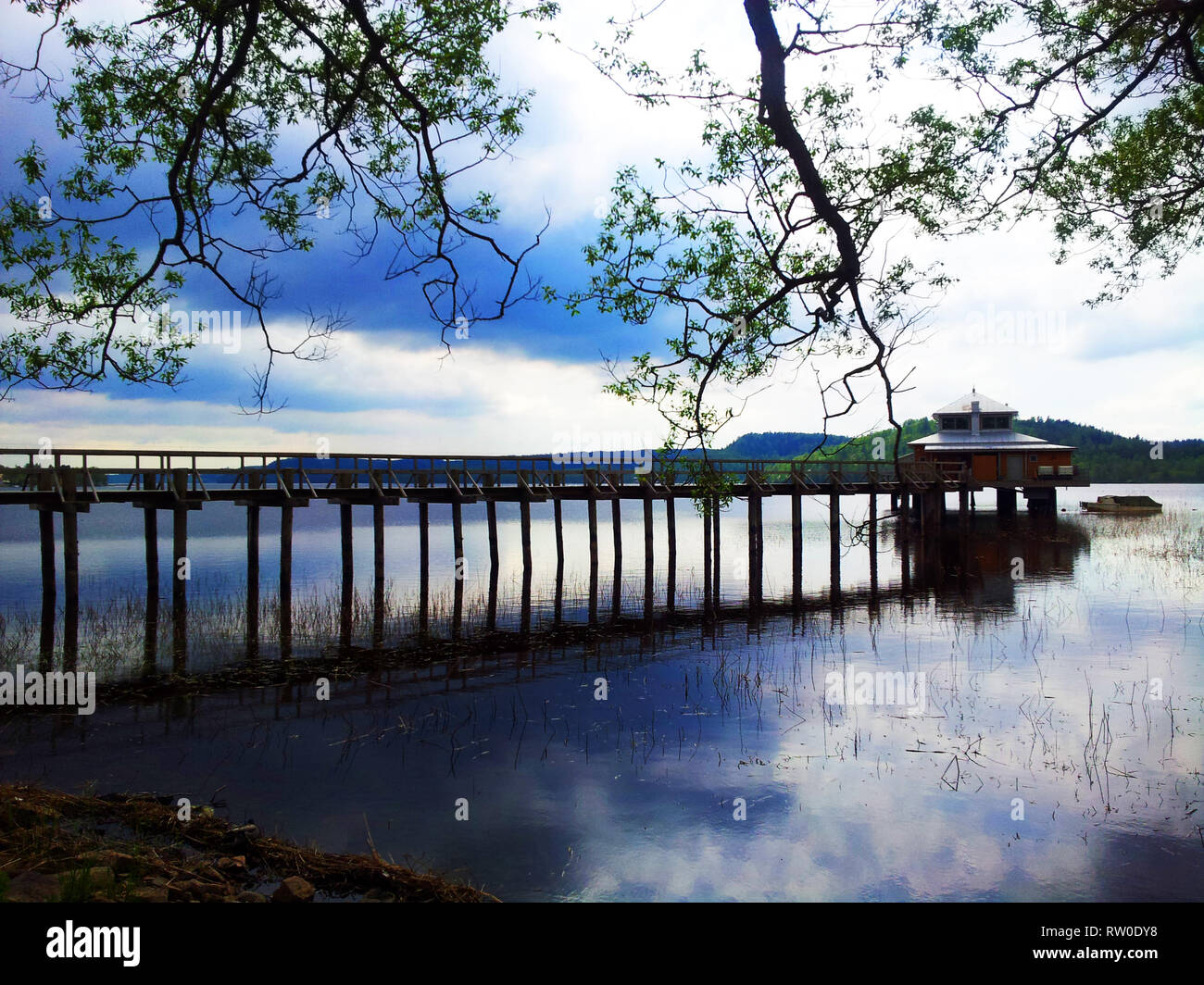 Platform on Ulricehamn lake, Sweden Stock Photo - Alamy