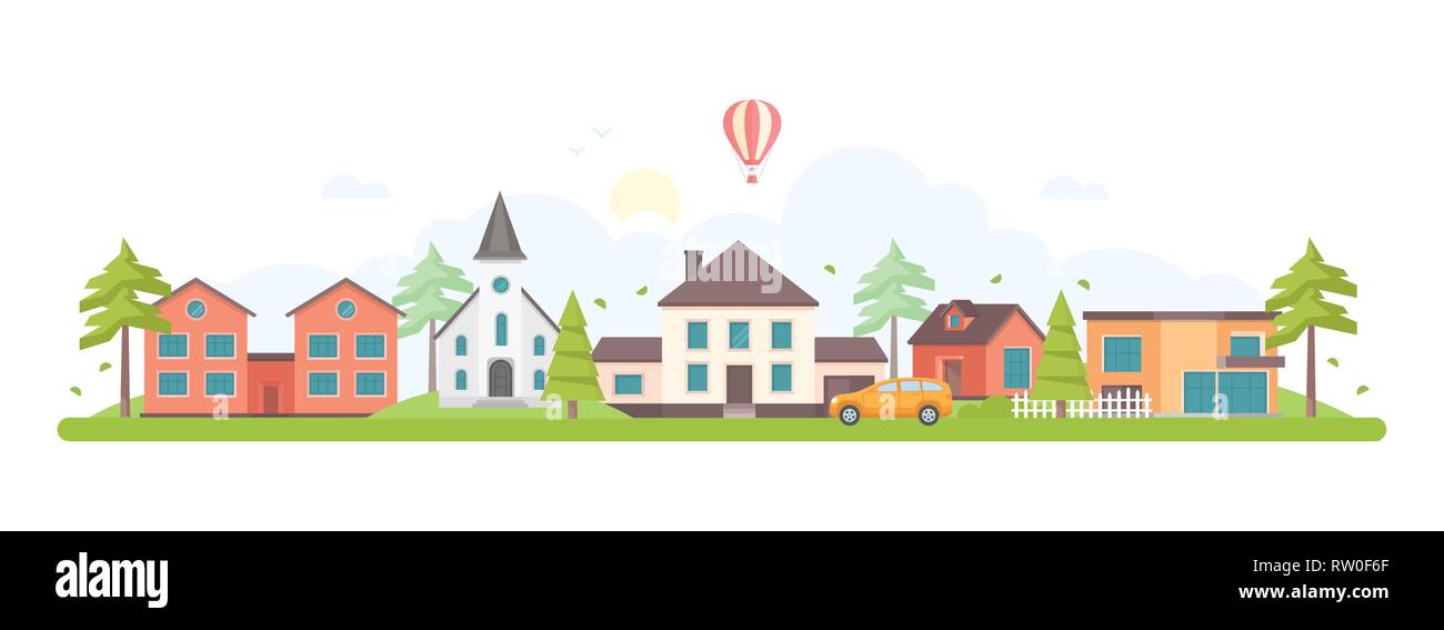 Town landscape - modern flat design style vector illustration Stock ...