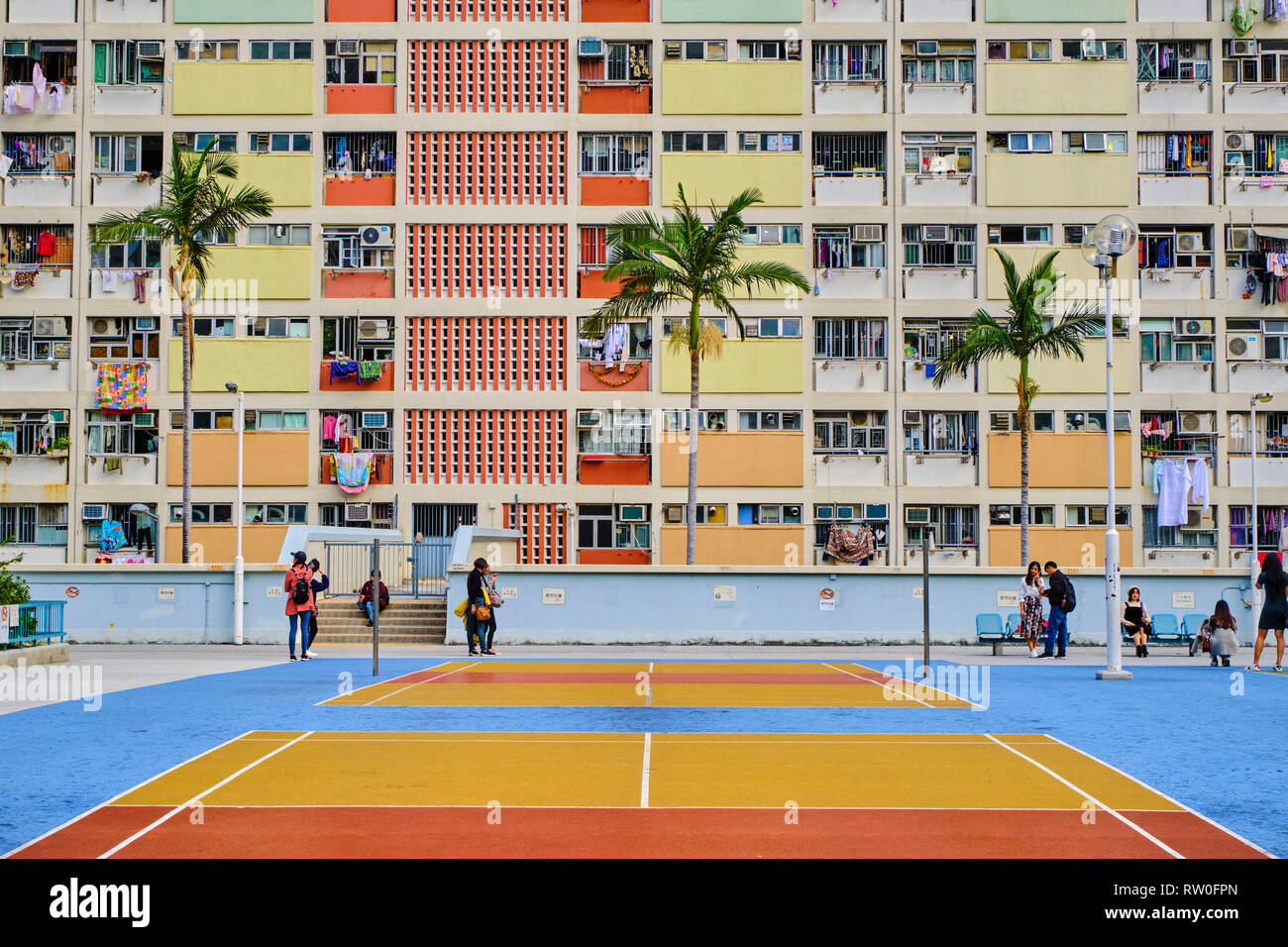 China, Hong Kong, Kowloon island, Densely crowded apartment buildings ...