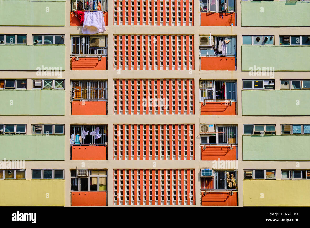 China, Hong Kong, Kowloon island, Densely crowded apartment buildings ...