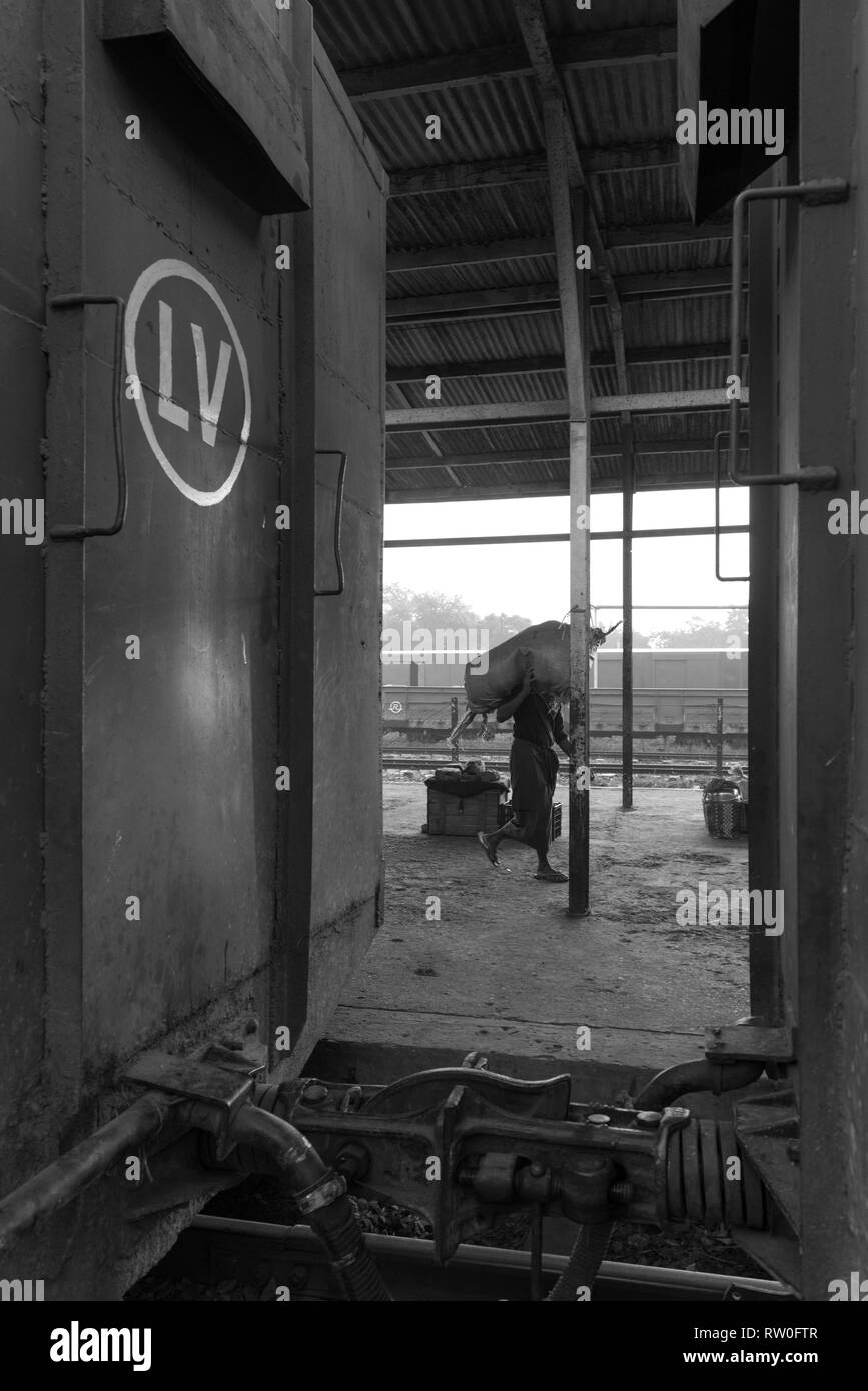THAZI, MYANMAR - 23 NOVEMBER, 2018: Black and white picture of burmese ...