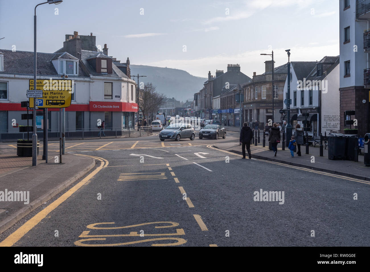 Largs, Scotland, UK - February 19, 2019: Busy Largs Town Centre on a ...