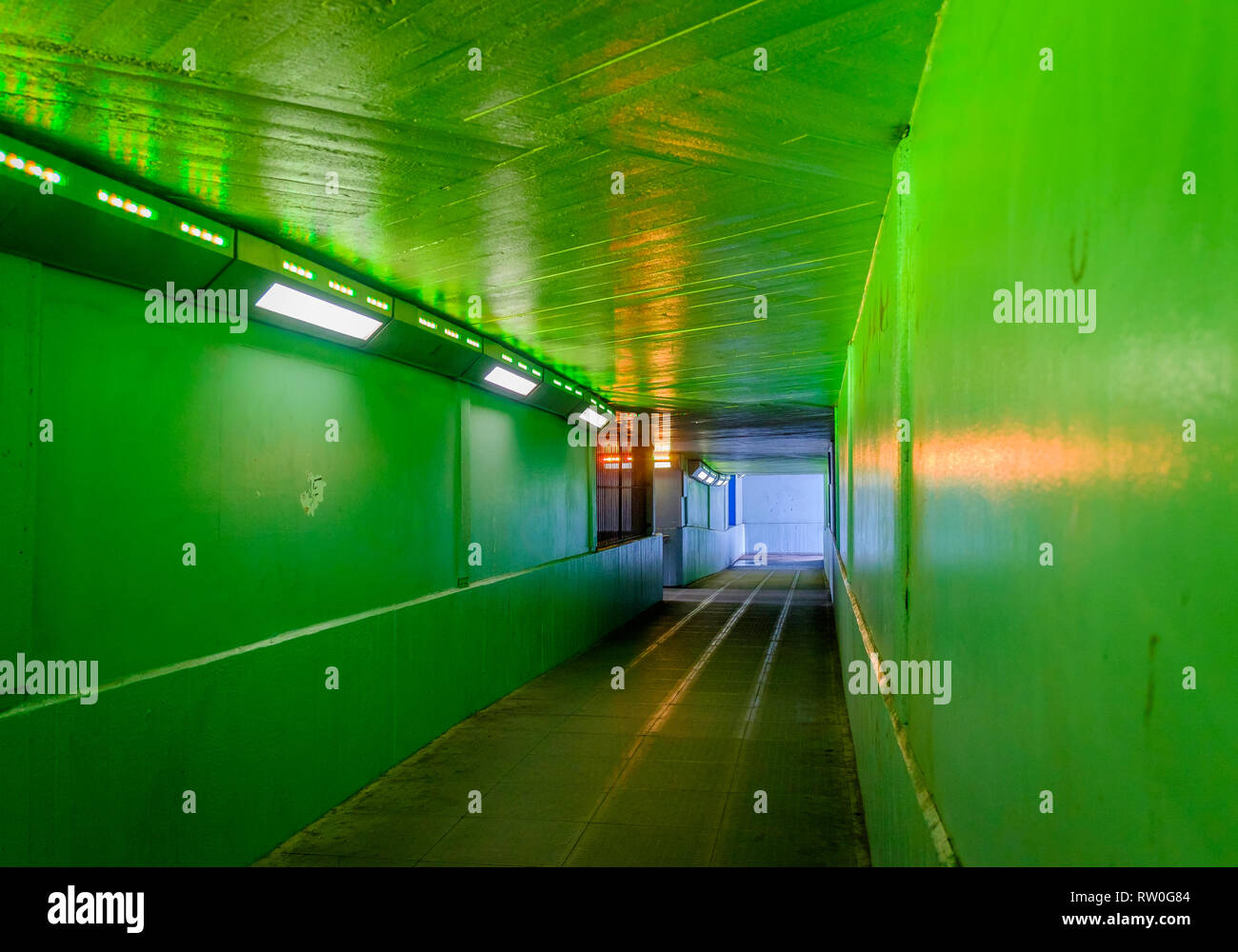 London underpass illuminated by a green light, England, UK Stock Photo ...