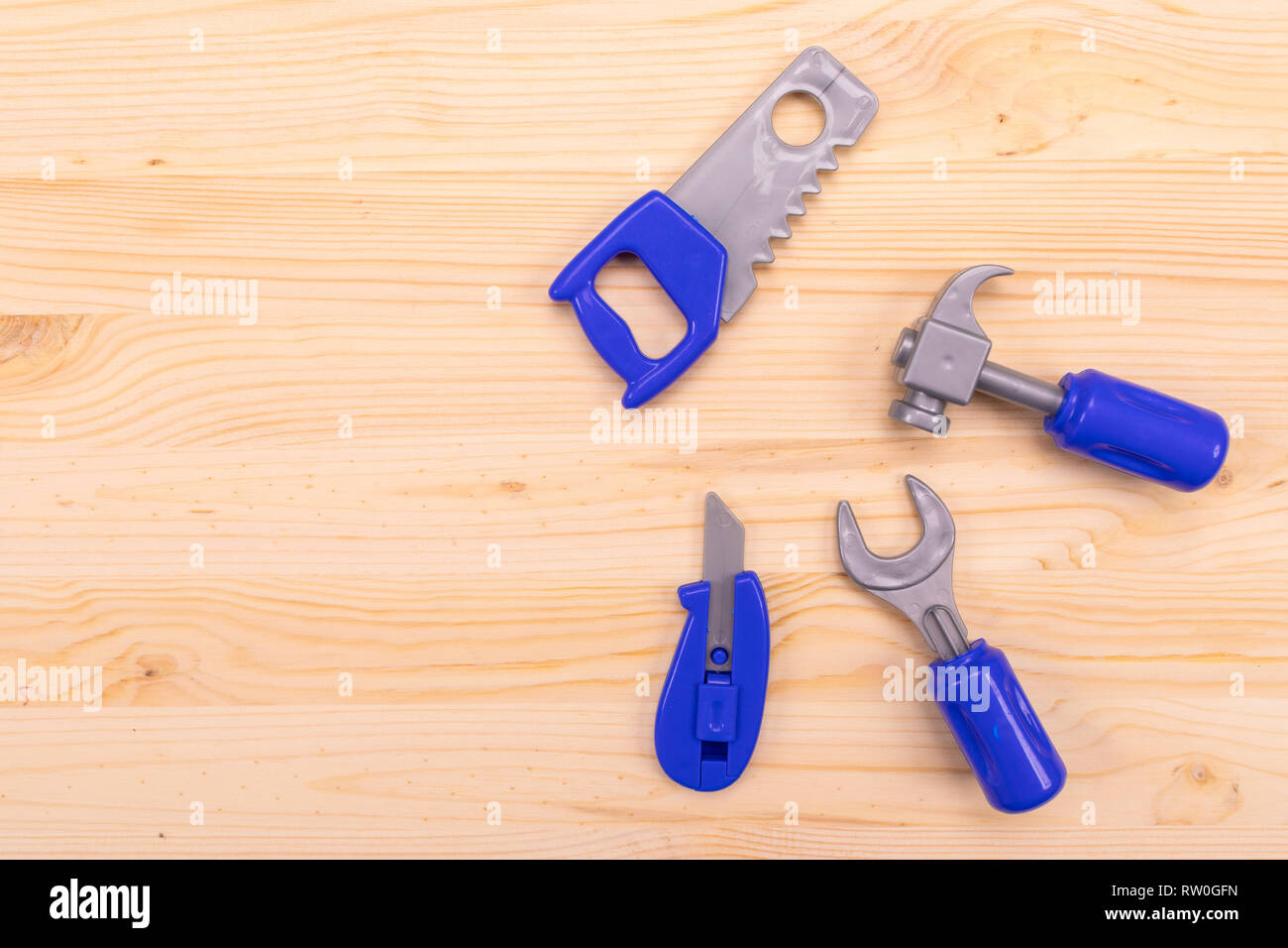 set of joiner's tools on woodenl background Stock Photo - Alamy