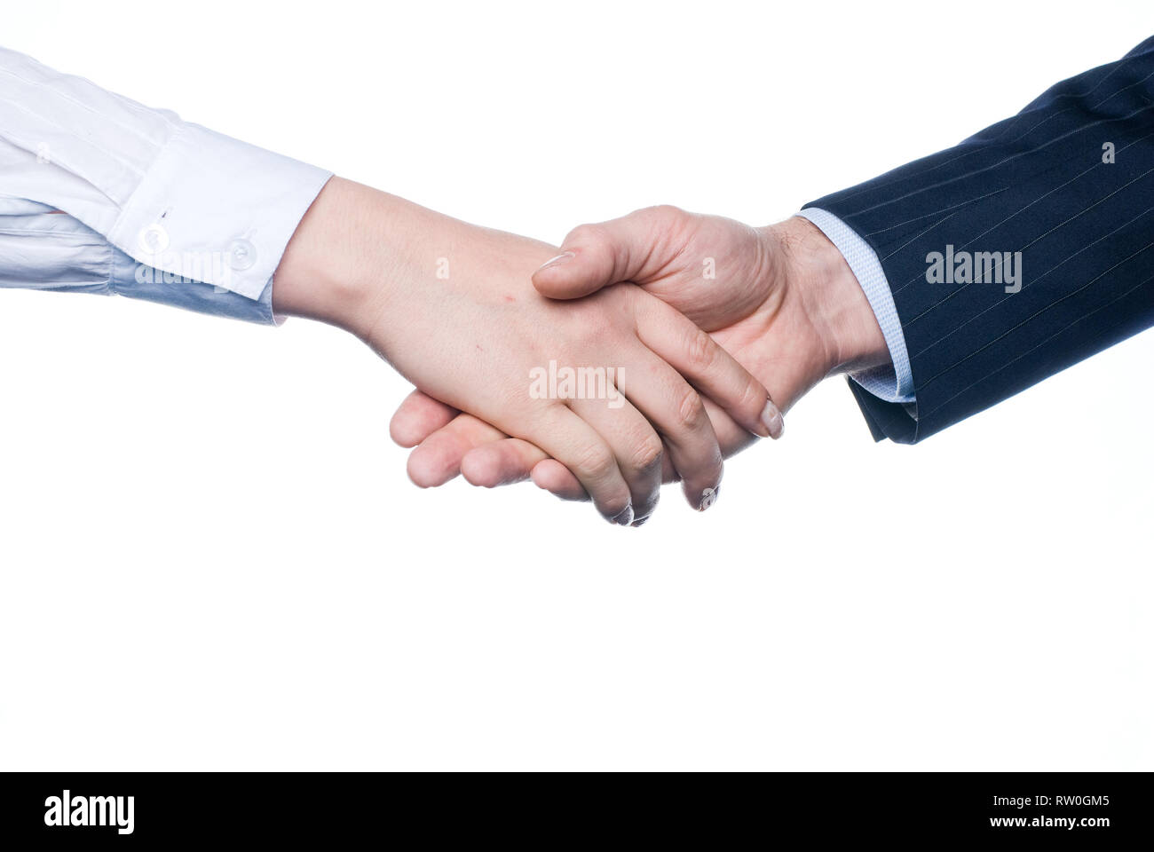 Business men hand shake in white background Stock Photo - Alamy