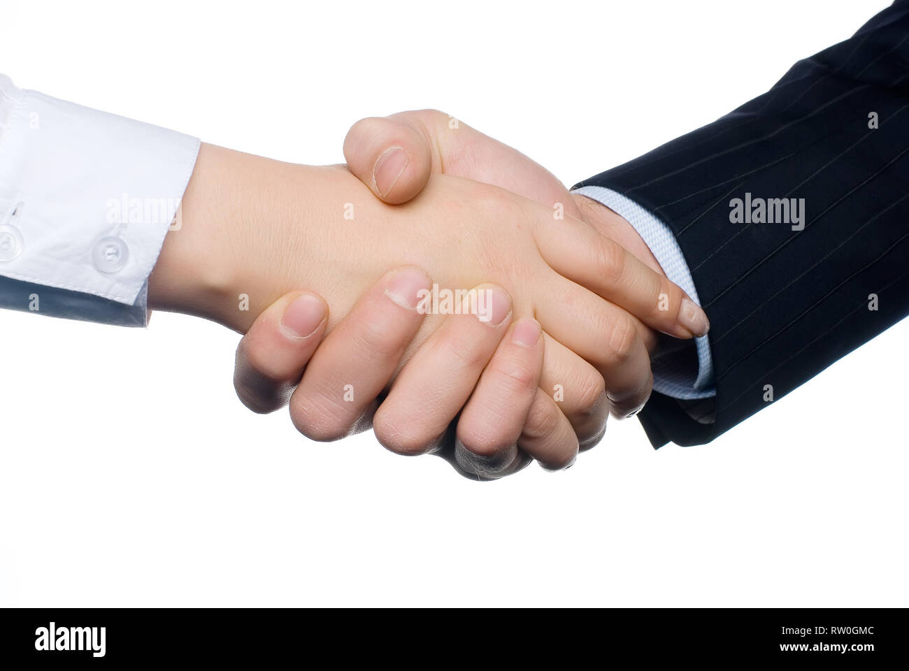 Business men hand shake in white background Stock Photo - Alamy