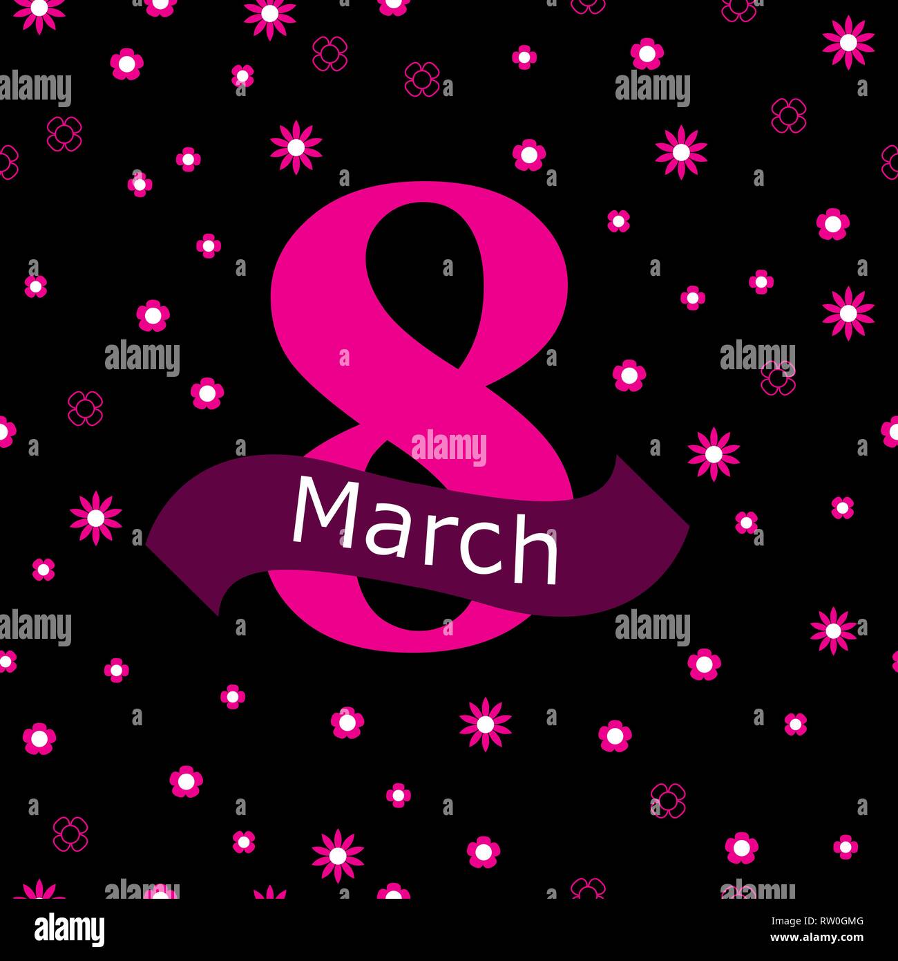 red March 8 greeting card. International Womans Day. vector. black ...