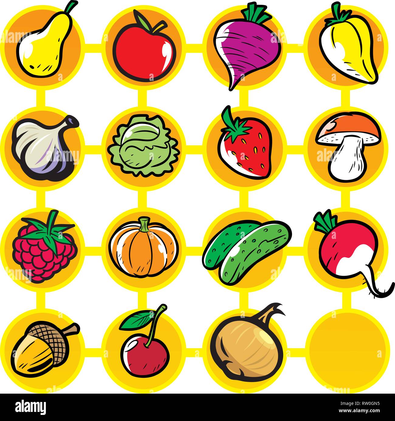 The illustration shows a set of different types of vegetables and ...
