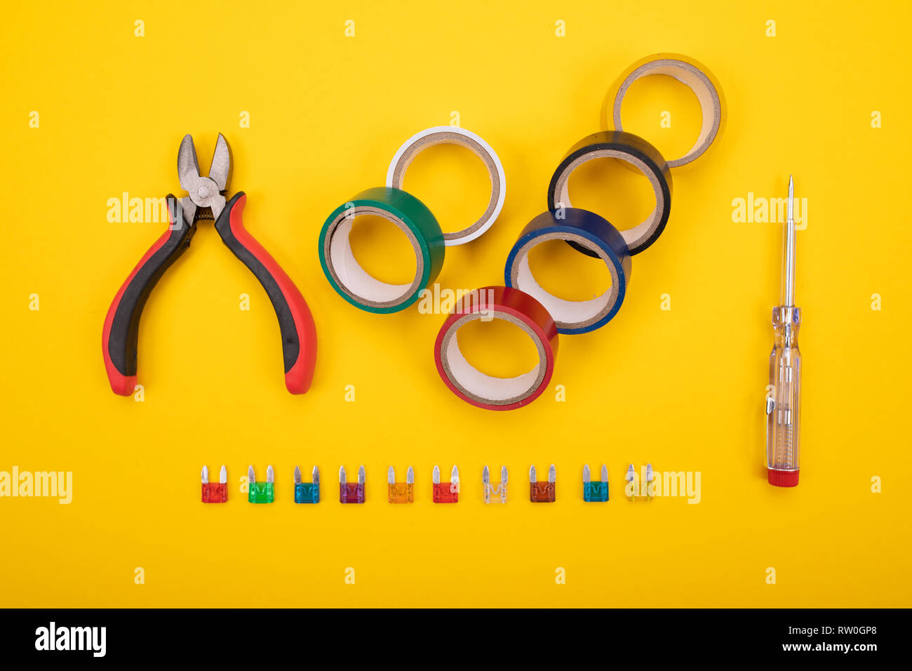 Set of electrical tool on colorful background Stock Photo - Alamy
