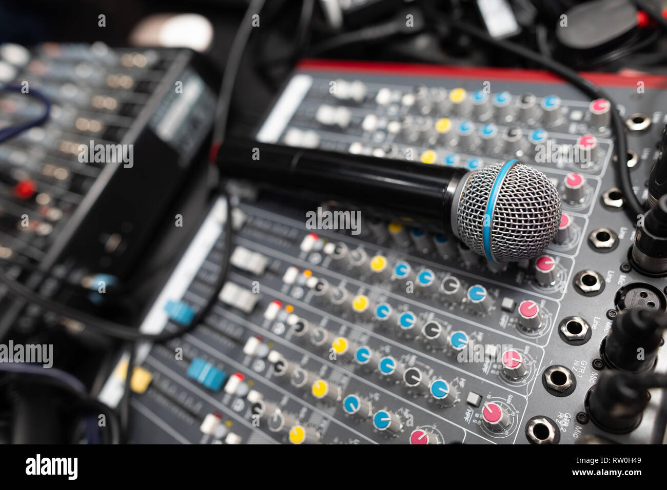Microphone closeup on the disco club Stock Photo - Alamy