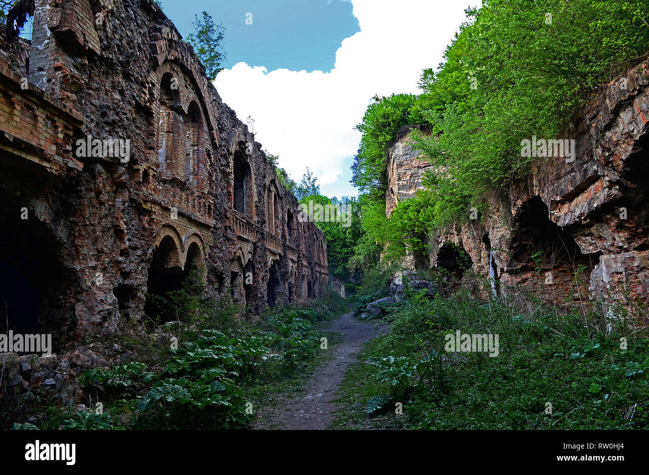 Old red brick walls in ruined defensive fort. Ukraine Stock Photo - Alamy