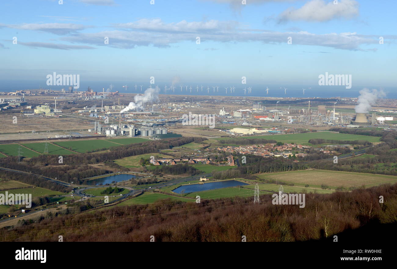 Wilton and Redcar from Eston Nab with wind turbines Stock Photo - Alamy