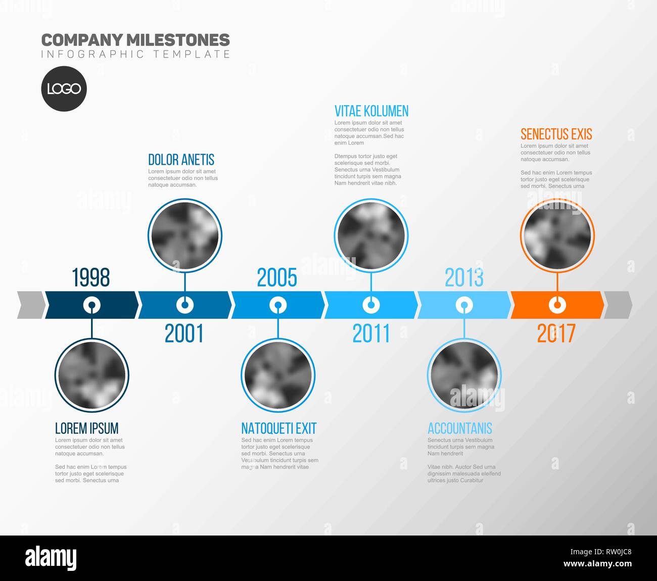 Vector Infographic Company Milestones Timeline Template with circle ...