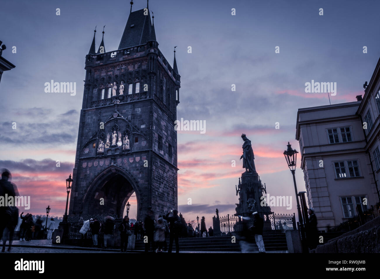 Czech capitol city Prague, Old Town Bridge Tower at sunset, landscape ...