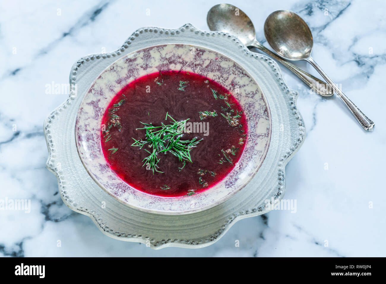 Red borscht - clear beetroot soup common in Eastern Europe and Russia ...