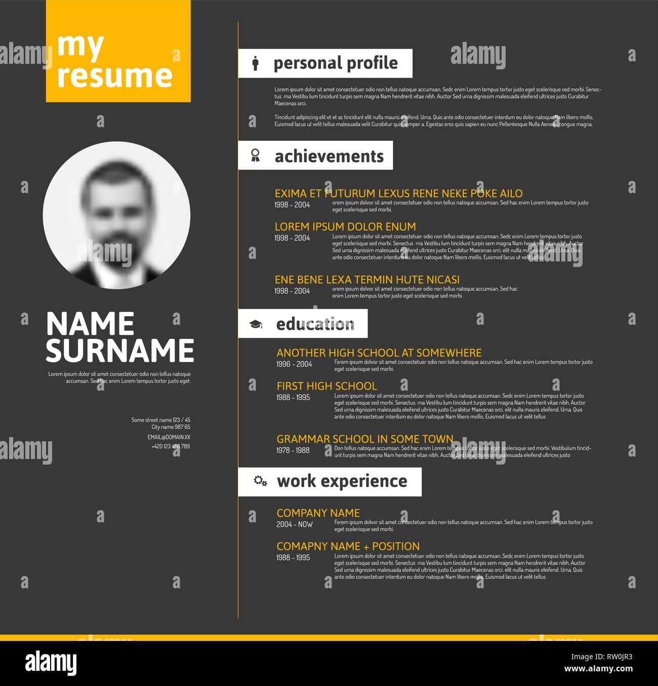 Creative cv template yellow paper hi-res stock photography and images ...
