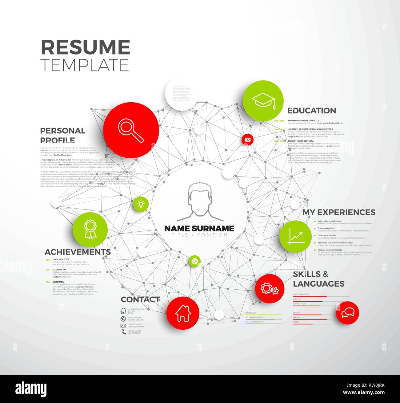Vector original minimalist cv / resume template - creative profile red ...