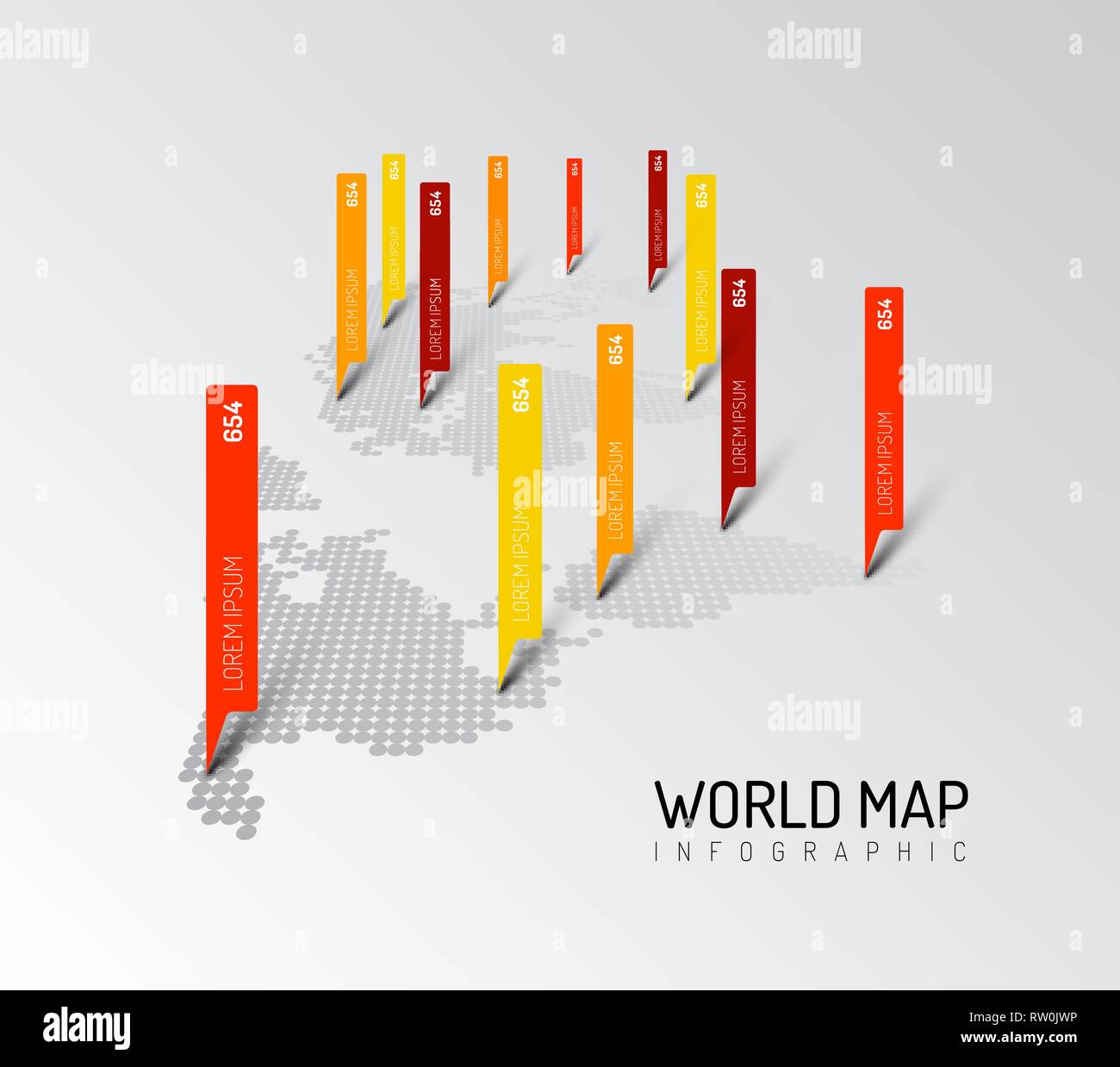 Light World Map Infographic Template With Long Pointer Marks Stock