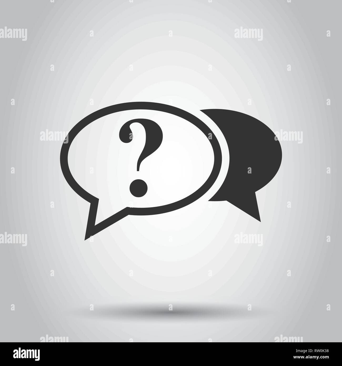 Question mark icon in flat style. Discussion speech bubble vector ...