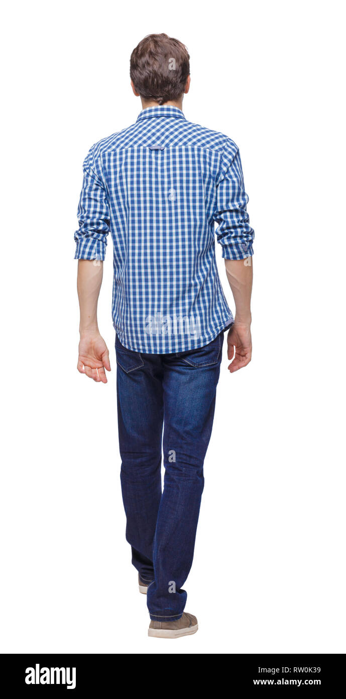 Back view of going handsome man . walking young guy . Rear view people ...