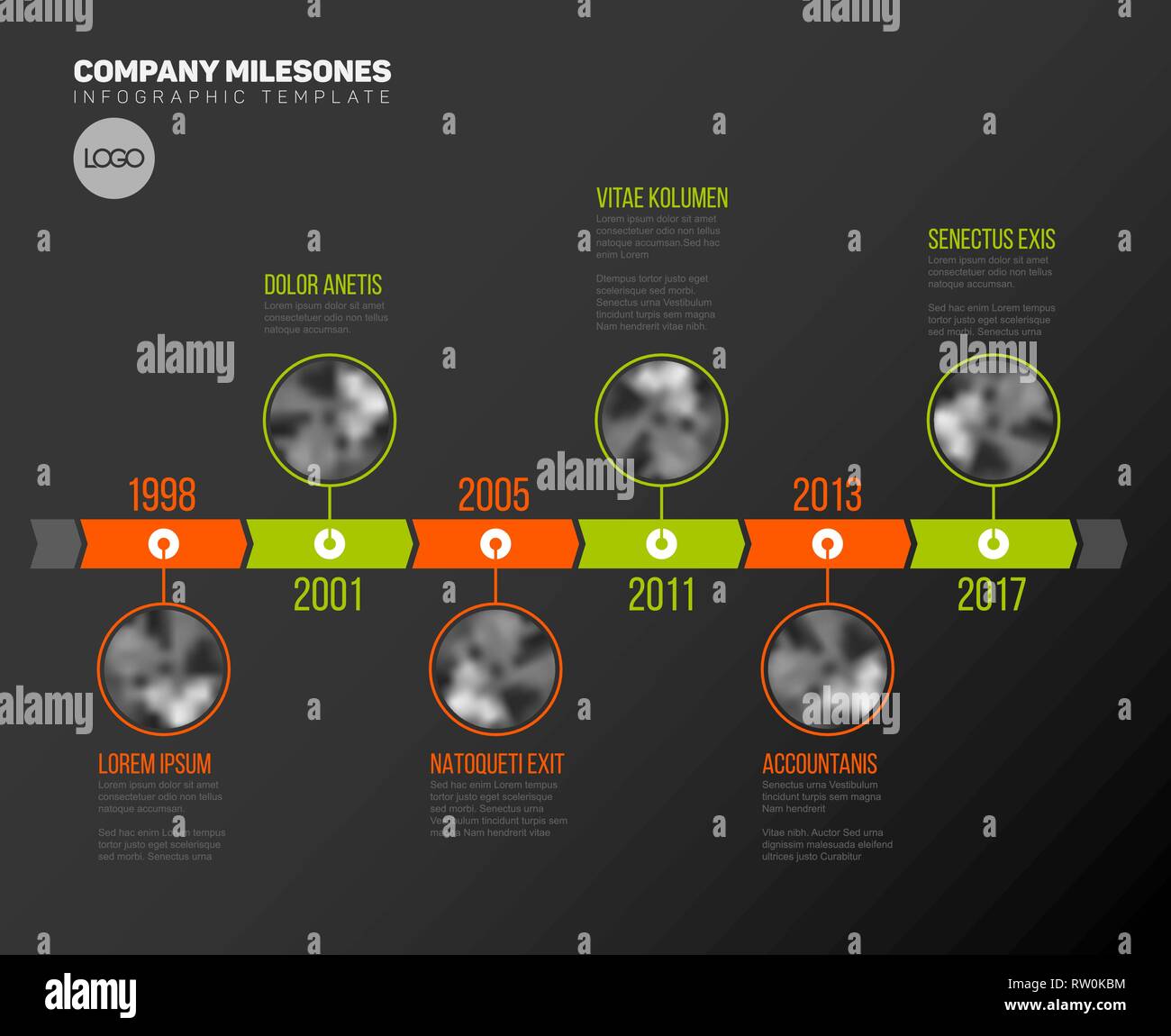 Vector Infographic Company Milestones Timeline Template with circle ...