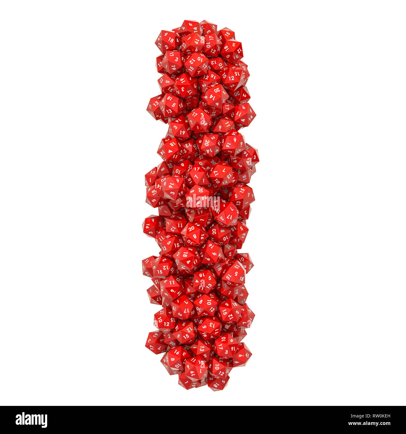 Alphabet letter I from red twenty-sided dice, 3D rendering isolated on ...