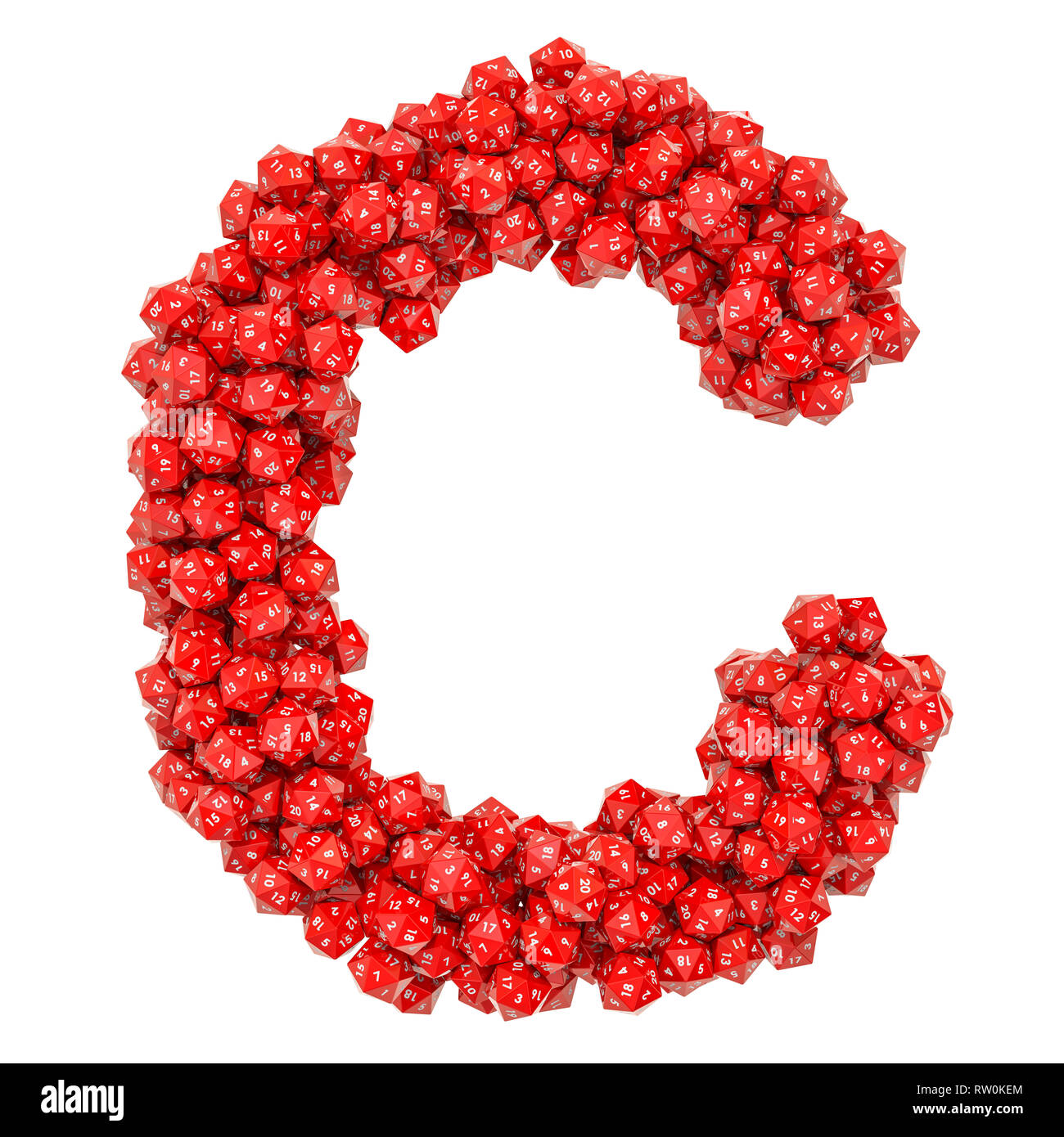 Alphabet letter C from red twenty-sided dice, 3D rendering isolated on ...