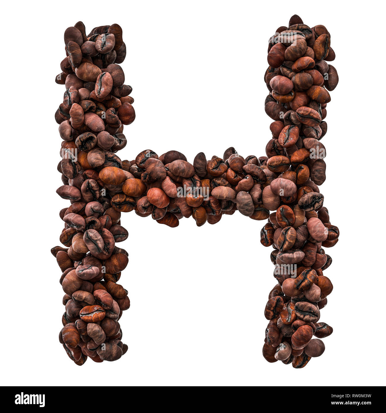 Alphabet letter H from roasted coffee beans, 3D rendering isolated on ...