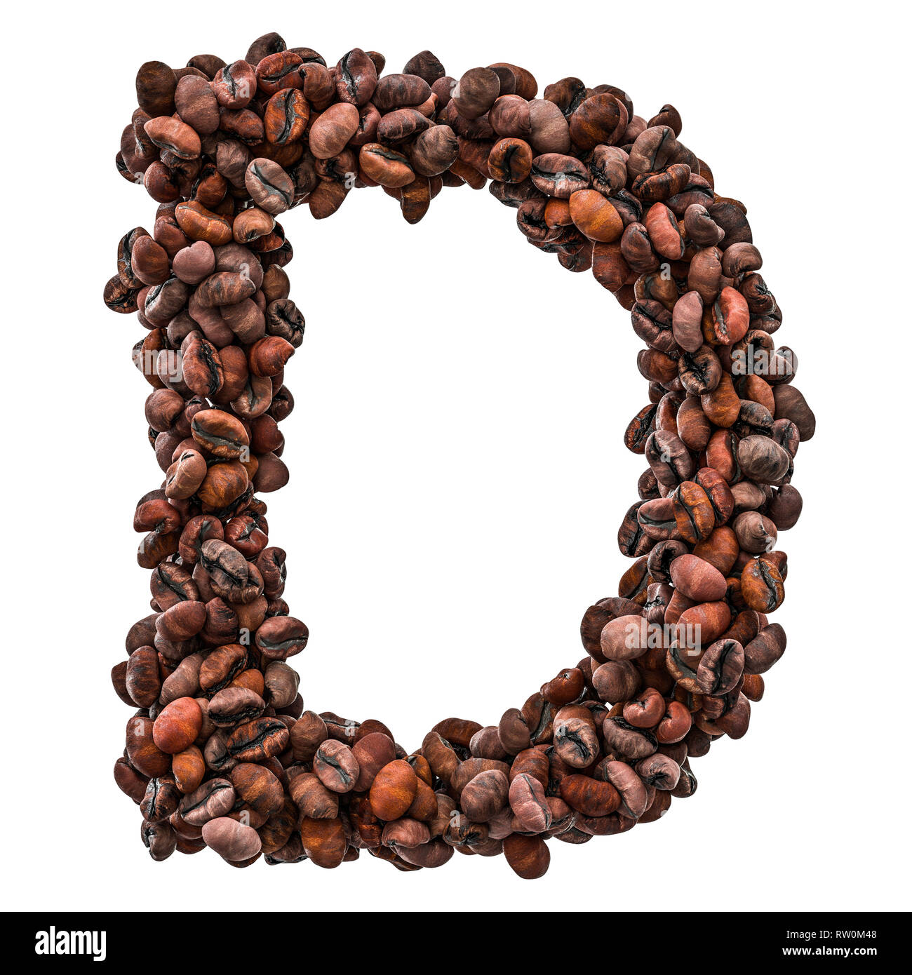 Alphabet letter D from roasted coffee beans, 3D rendering isolated on ...