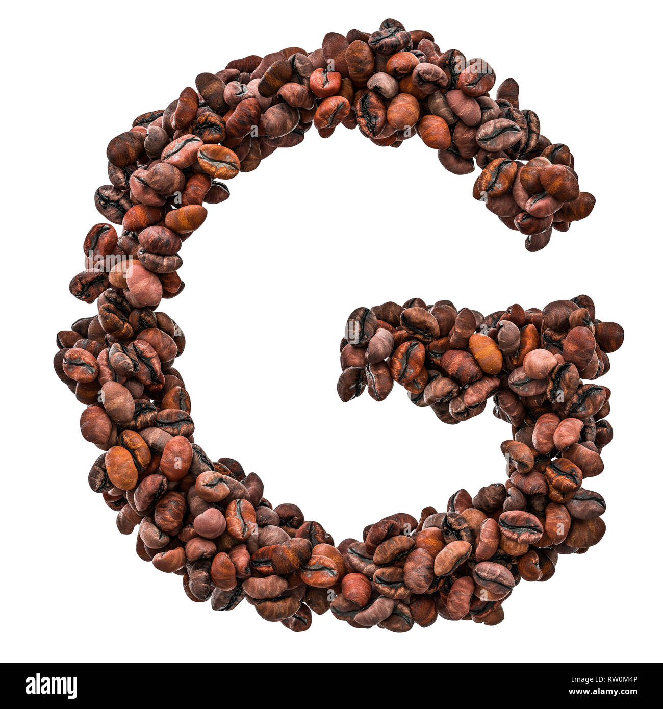 Alphabet letter G from roasted coffee beans, 3D rendering isolated on ...