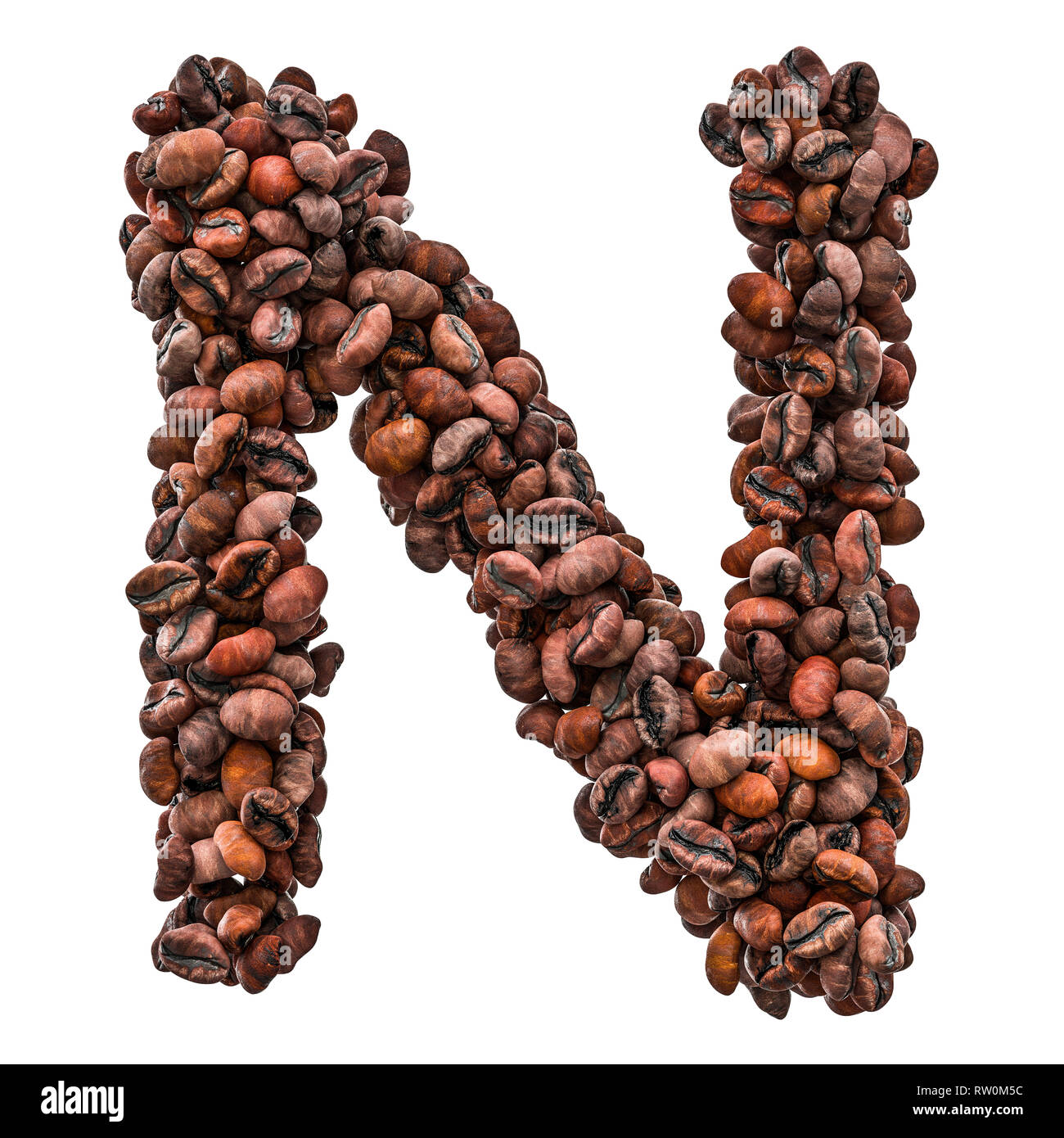 Alphabet letter N from roasted coffee beans, 3D rendering isolated on ...