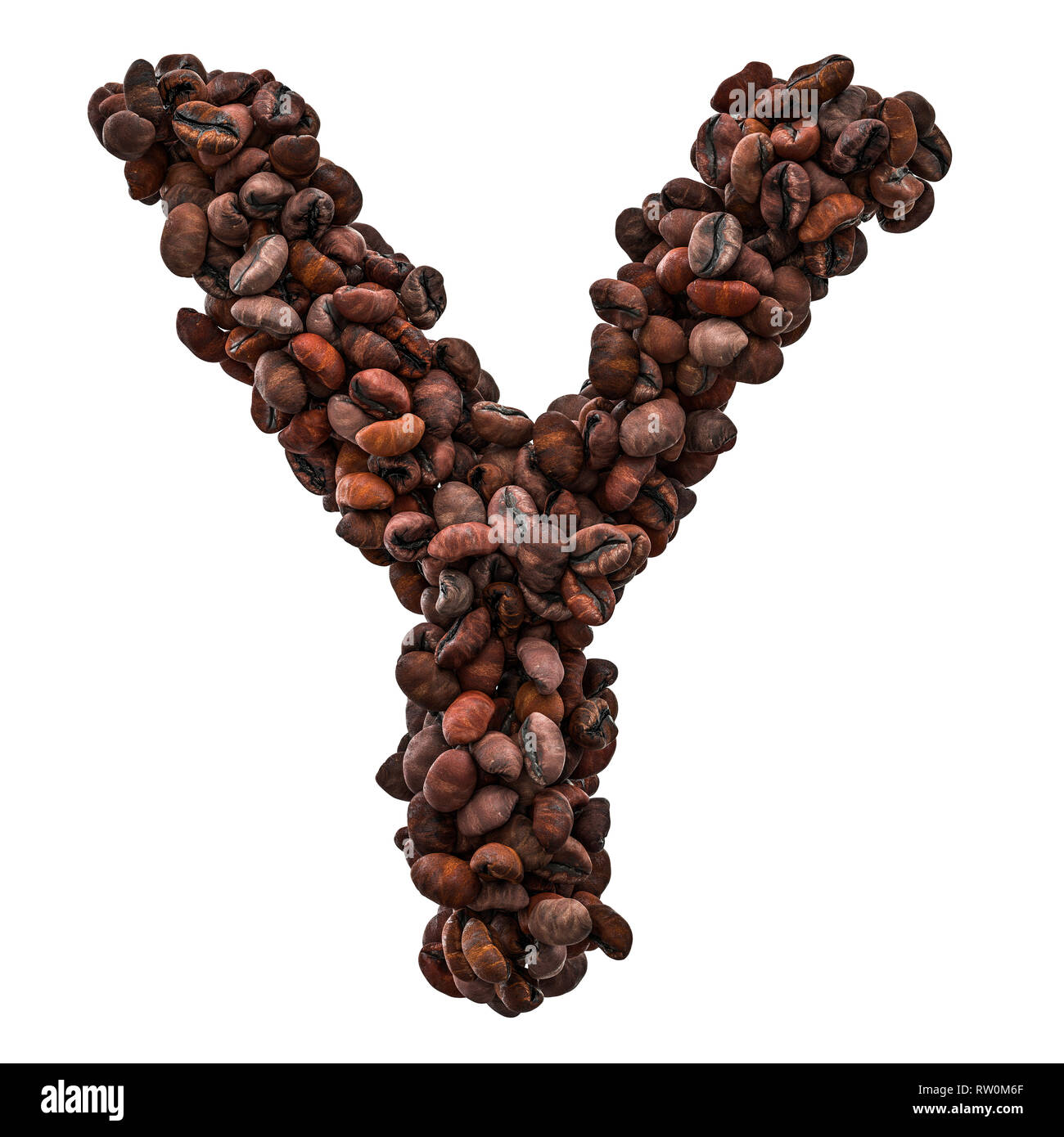 Alphabet letter Y from roasted coffee beans, 3D rendering isolated on ...