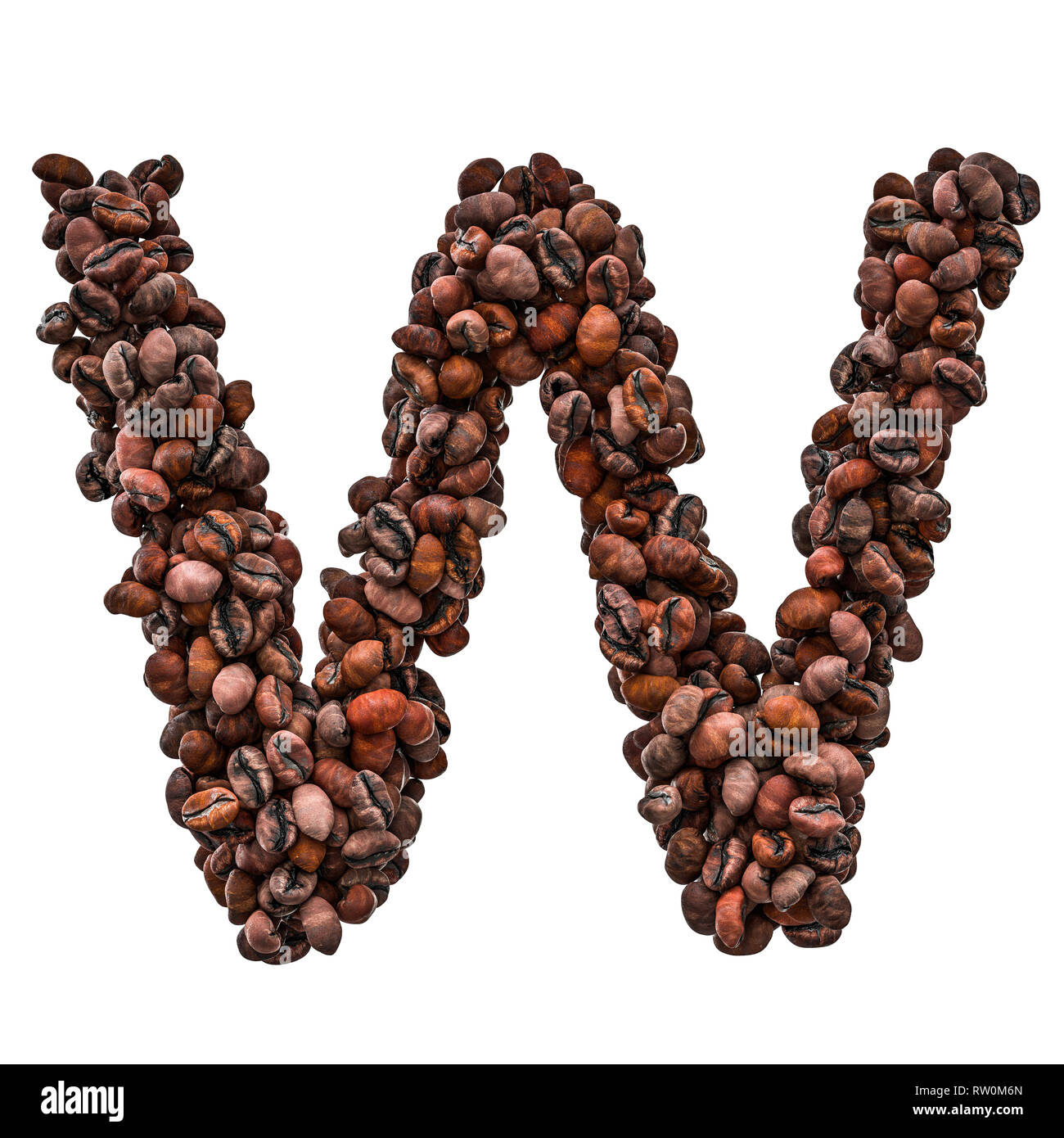 Alphabet letter W from roasted coffee beans, 3D rendering isolated on ...