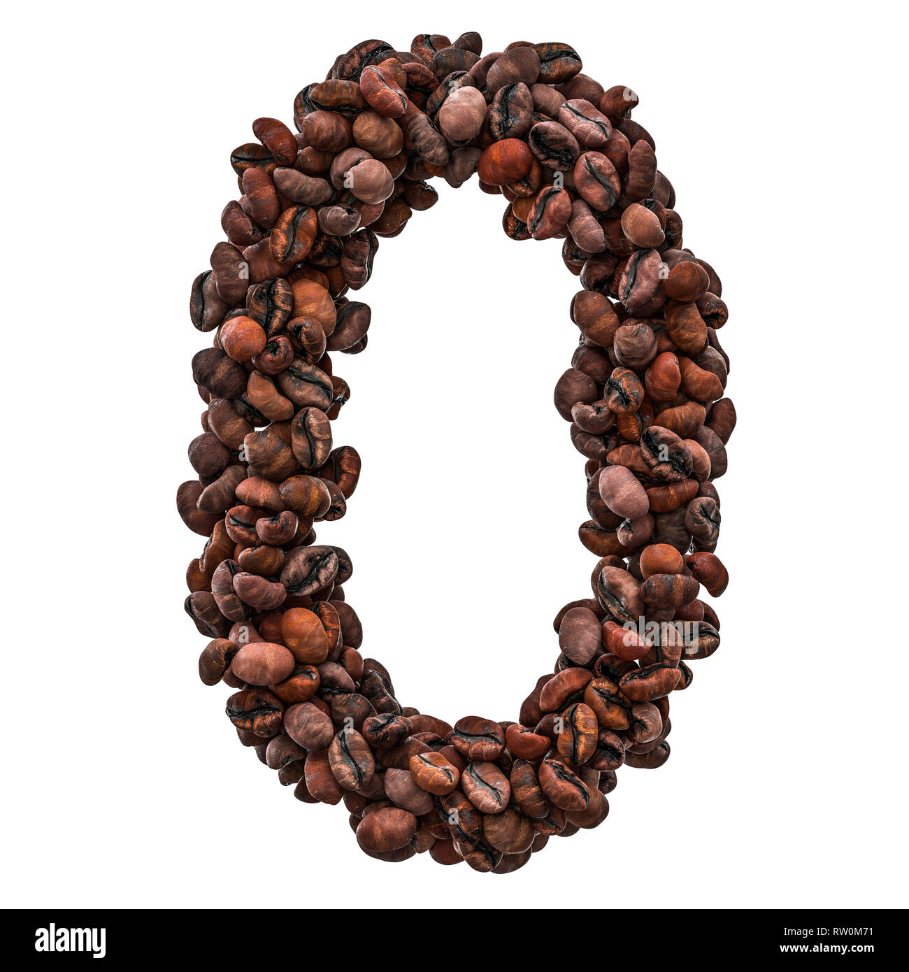 Number 0 from roasted coffee beans, 3D rendering isolated on white ...
