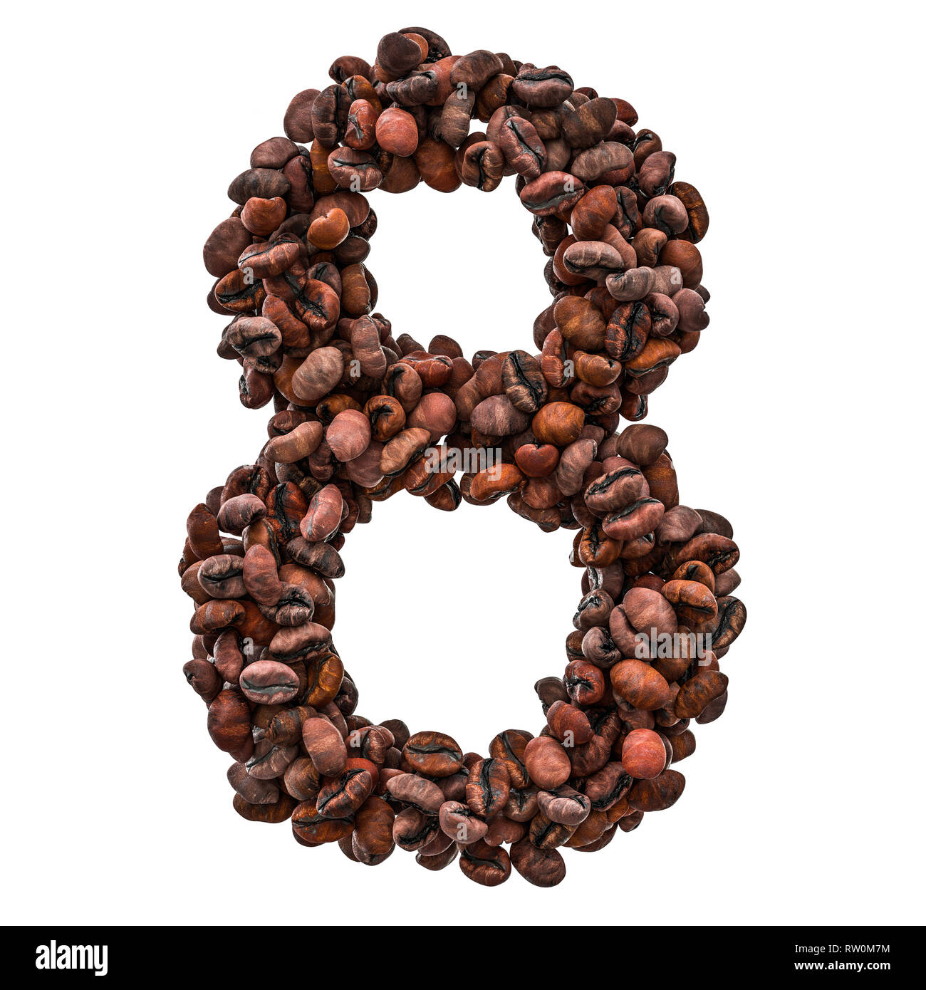 Number 8 from roasted coffee beans, 3D rendering isolated on white ...